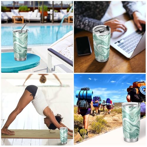 Amooorous Gray-green Fluid Stainless Steel bottle with straw with Straw Leak Resistant Flip insulated travel coffee mug for travel cute vacuum insulated tumbler with lid vasos para agua gym 20oz