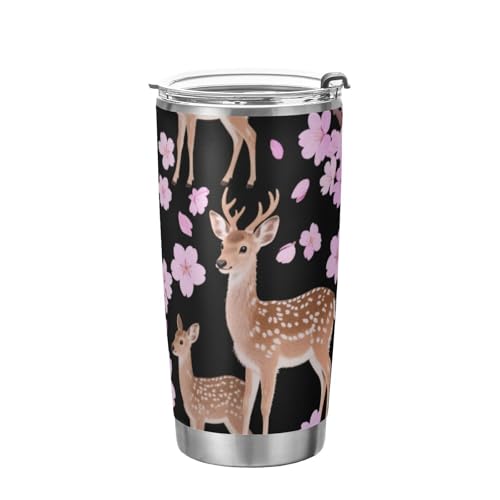 Amooorous Pink Romantic Japanese Cherry Blossom Deer Stainless Steel insulated water bottle for home with Straw Lid travel travel mugs insulated for hot for Home, Office or Car aesthetic Vacuum