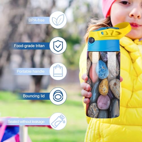 Stainless Steel Water Bottles Pebbles And Rocks Travel Water Cups with Handle And Silicone Straw Drinking Cup with Leak Proof Lid Thermo Travel Mug for Women Men
