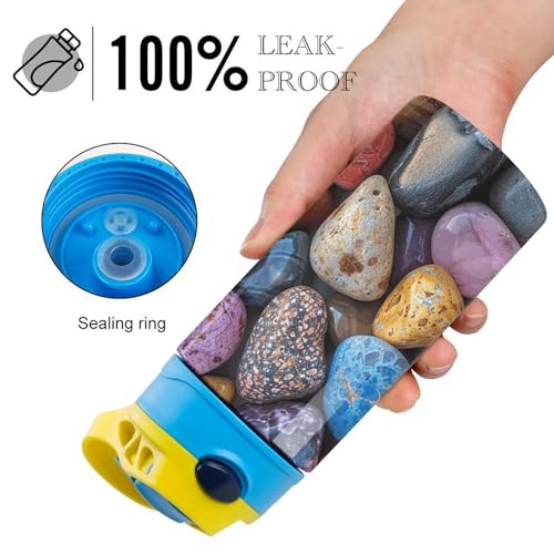 Stainless Steel Water Bottles Pebbles And Rocks Travel Water Cups with Handle And Silicone Straw Drinking Cup with Leak Proof Lid Thermo Travel Mug for Women Men