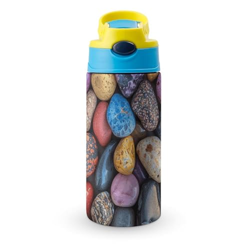 Stainless Steel Water Bottles Pebbles And Rocks Travel Water Cups with Handle And Silicone Straw Drinking Cup with Leak Proof Lid Thermo Travel Mug for Women Men