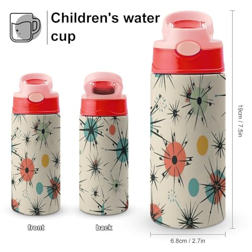 Stainless Steel Water Bottles Atomic Stars Retro Pattern Travel Water Cups with Handle And Silicone Straw Drinking Cup with Leak Proof Lid Thermo Travel Mug for Women Men