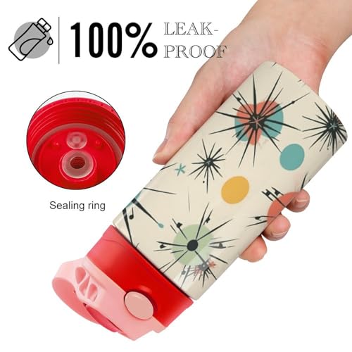 Stainless Steel Water Bottles Atomic Stars Retro Pattern Travel Water Cups with Handle And Silicone Straw Drinking Cup with Leak Proof Lid Thermo Travel Mug for Women Men