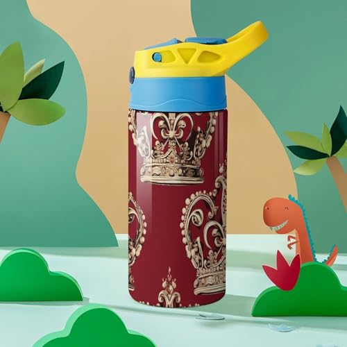 Stainless Steel Water Bottles Red Crown Travel Water Cups with Handle And Silicone Straw Drinking Cup with Leak Proof Lid Thermo Travel Mug for Women Men