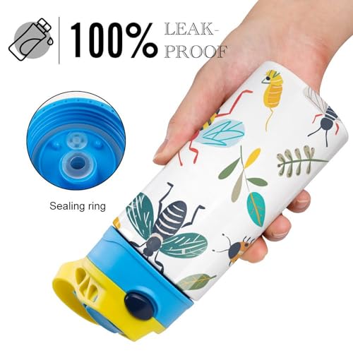 Stainless Steel Water Bottles Bright Insect Pattern Travel Water Cups with Handle And Silicone Straw Drinking Cup with Leak Proof Lid Thermo Travel Mug for Women Men