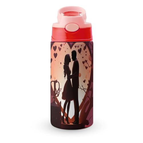 Stainless Steel Water Bottles Kissing Silhouette Travel Water Cups with Handle And Silicone Straw Drinking Cup with Leak Proof Lid Thermo Travel Mug for Women Men