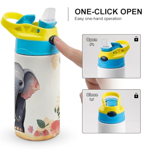 Stainless Steel Water Bottles Lucky Elephant Travel Water Cups with Handle And Silicone Straw Drinking Cup with Leak Proof Lid Thermo Travel Mug for Women Men