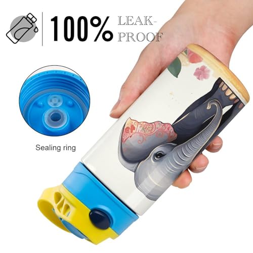 Stainless Steel Water Bottles Lucky Elephant Travel Water Cups with Handle And Silicone Straw Drinking Cup with Leak Proof Lid Thermo Travel Mug for Women Men