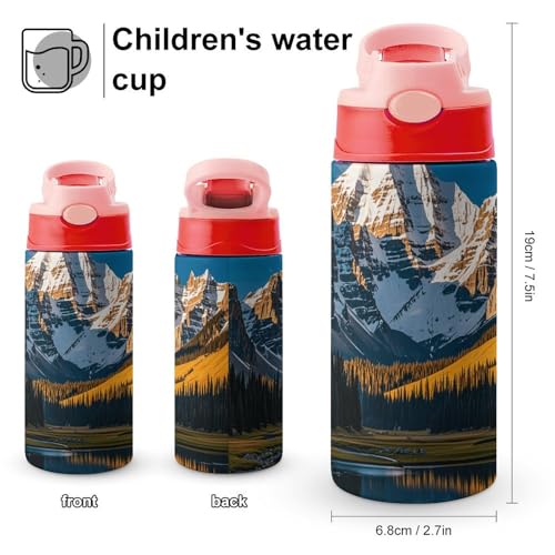Stainless Steel Water Bottles Rocky Mountain Range Travel Water Cups with Handle And Silicone Straw Drinking Cup with Leak Proof Lid Thermo Travel Mug for Women Men