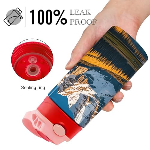 Stainless Steel Water Bottles Rocky Mountain Range Travel Water Cups with Handle And Silicone Straw Drinking Cup with Leak Proof Lid Thermo Travel Mug for Women Men
