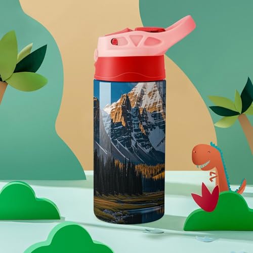 Stainless Steel Water Bottles Rocky Mountain Range Travel Water Cups with Handle And Silicone Straw Drinking Cup with Leak Proof Lid Thermo Travel Mug for Women Men