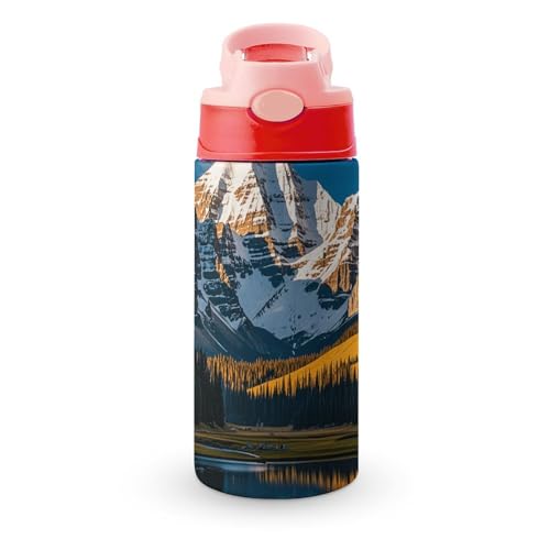 Stainless Steel Water Bottles Rocky Mountain Range Travel Water Cups with Handle And Silicone Straw Drinking Cup with Leak Proof Lid Thermo Travel Mug for Women Men