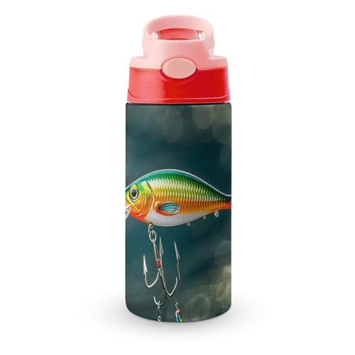 Stainless Steel Water Bottles Fishing Lure Style Travel Water Cups with Handle And Silicone Straw Drinking Cup with Leak Proof Lid Thermo Travel Mug for Women Men