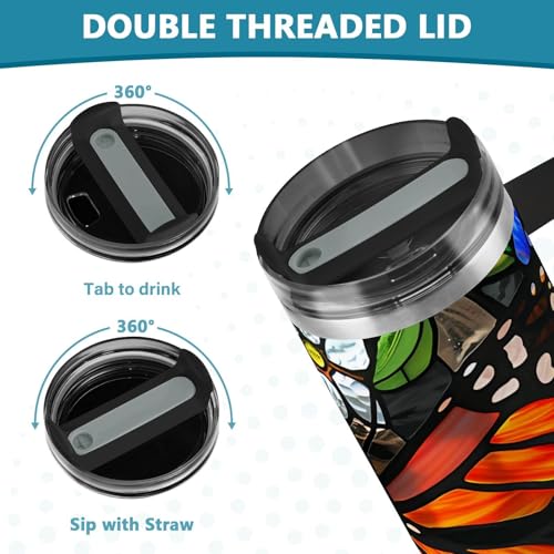 Bokkoy Big Orange Butterfly 40 oz/30 oz Tumbler with Handle and Straw Stainless Steel Tumbler with Lid Reusable Vacuum Insulated Cup