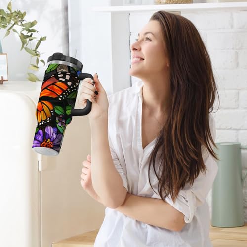 Bokkoy Big Orange Butterfly 40 oz/30 oz Tumbler with Handle and Straw Stainless Steel Tumbler with Lid Reusable Vacuum Insulated Cup