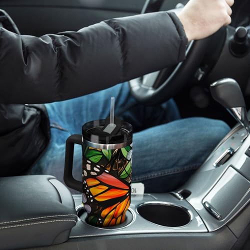 Bokkoy Big Orange Butterfly 40 oz/30 oz Tumbler with Handle and Straw Stainless Steel Tumbler with Lid Reusable Vacuum Insulated Cup