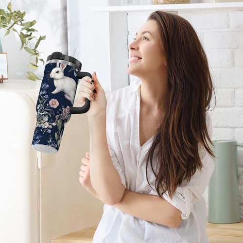 Bokkoy Cute Rabbits 40 oz/30 oz Tumbler with Handle and Straw Stainless Steel Tumbler with Lid Reusable Vacuum Insulated Cup