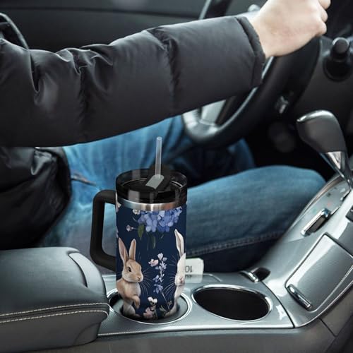 Bokkoy Cute Rabbits 40 oz/30 oz Tumbler with Handle and Straw Stainless Steel Tumbler with Lid Reusable Vacuum Insulated Cup
