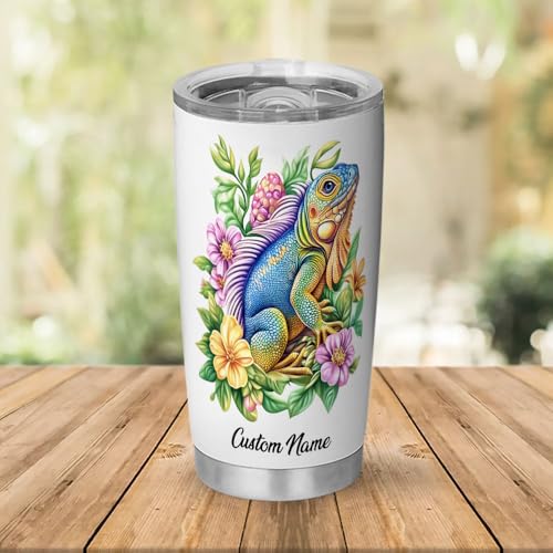 Green Iguana Gifts, Green Iguana Animalās Name ā Custom Cup for Animal Lovers, Gift for Women, Men, Boys, Girls, Gift for Birthdays & Christmas, 20oz Steel Coffee Cup fleGEt