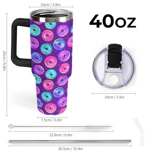 GSFHJKJW 40oz Galaxy Donuts Insulated Stainless Steel Tumbler with Handle Leakproof Water Bottles Travel Mug with Lid And Straw