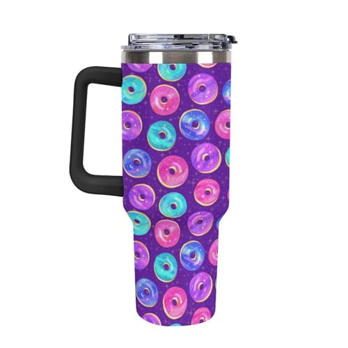 GSFHJKJW 40oz Galaxy Donuts Insulated Stainless Steel Tumbler with Handle Leakproof Water Bottles Travel Mug with Lid And Straw