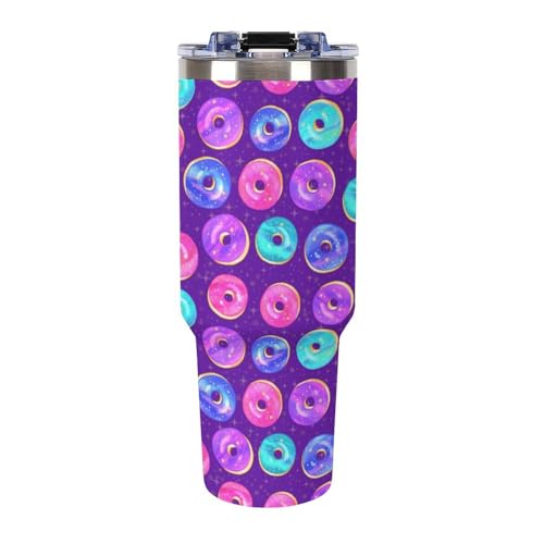 GSFHJKJW 40oz Galaxy Donuts Insulated Stainless Steel Tumbler with Handle Leakproof Water Bottles Travel Mug with Lid And Straw