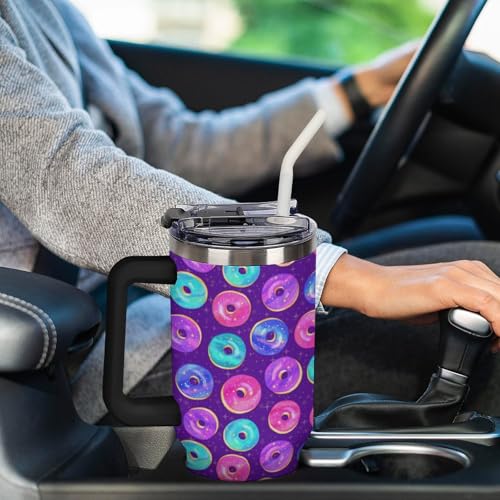 GSFHJKJW 40oz Galaxy Donuts Insulated Stainless Steel Tumbler with Handle Leakproof Water Bottles Travel Mug with Lid And Straw