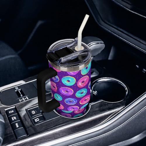 GSFHJKJW 40oz Galaxy Donuts Insulated Stainless Steel Tumbler with Handle Leakproof Water Bottles Travel Mug with Lid And Straw