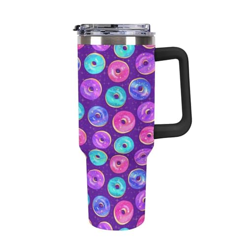 GSFHJKJW 40oz Galaxy Donuts Insulated Stainless Steel Tumbler with Handle Leakproof Water Bottles Travel Mug with Lid And Straw