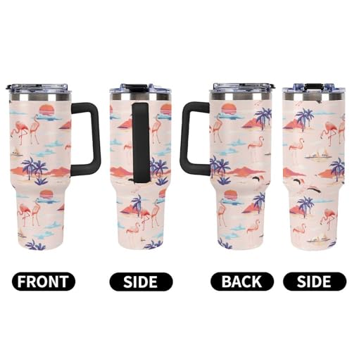 40oz Sunset Flamingo Insulated Stainless Steel Tumbler with Handle Leakproof Water Bottles Travel Mug with Lid And Straw