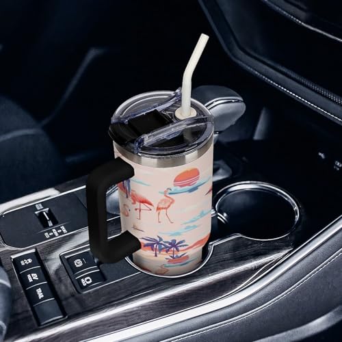 40oz Sunset Flamingo Insulated Stainless Steel Tumbler with Handle Leakproof Water Bottles Travel Mug with Lid And Straw