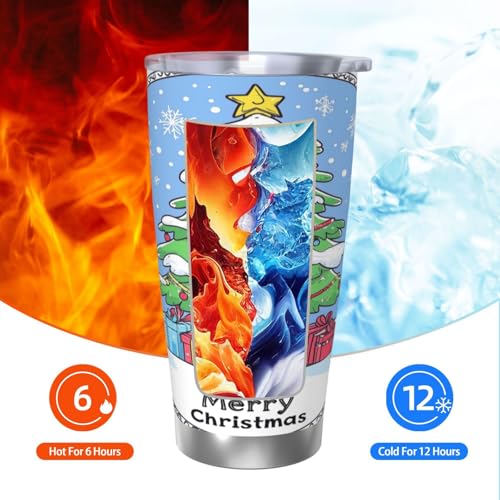 AYCZN Xmas 20 OZ Tumbler Stainless Steel Travel Coffee Mug, Christmas Tree Insulated Water Bottle with Lid and 2 StrawsLeakproof Thermal Cup