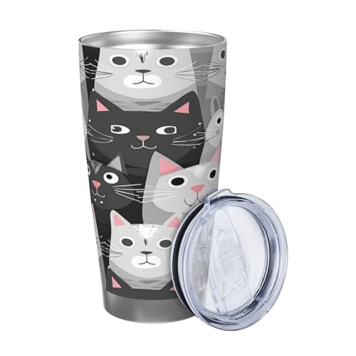 AYCZN Cute Cat Face 20 OZ Tumbler Stainless Steel Travel Coffee Mug, Kitten Insulated Water Bottle with Lid and 2 StrawsLeakproof Thermal Cup