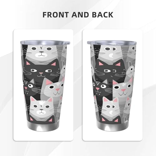 AYCZN Cute Cat Face 20 OZ Tumbler Stainless Steel Travel Coffee Mug, Kitten Insulated Water Bottle with Lid and 2 StrawsLeakproof Thermal Cup