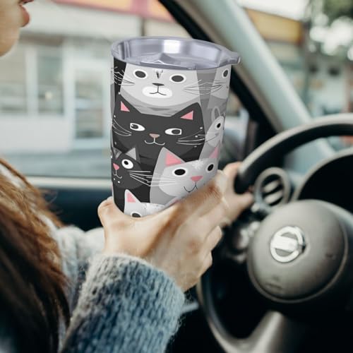 AYCZN Cute Cat Face 20 OZ Tumbler Stainless Steel Travel Coffee Mug, Kitten Insulated Water Bottle with Lid and 2 StrawsLeakproof Thermal Cup