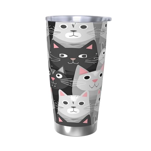 AYCZN Cute Cat Face 20 OZ Tumbler Stainless Steel Travel Coffee Mug, Kitten Insulated Water Bottle with Lid and 2 StrawsLeakproof Thermal Cup