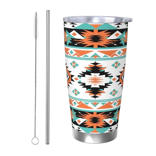AYCZN Boho Aztec 20 OZ Tumbler Stainless Steel Travel Coffee Mug, Ethnic Geometric Insulated Water Bottle with Lid Leakproof Thermal Cup