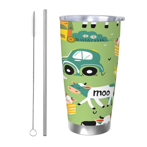 AYCZN Cartoon Cow 20 OZ Tumbler Stainless Steel Travel Coffee Mug, Moo Insulated Water Bottle with Lid Leakproof Thermal Cup