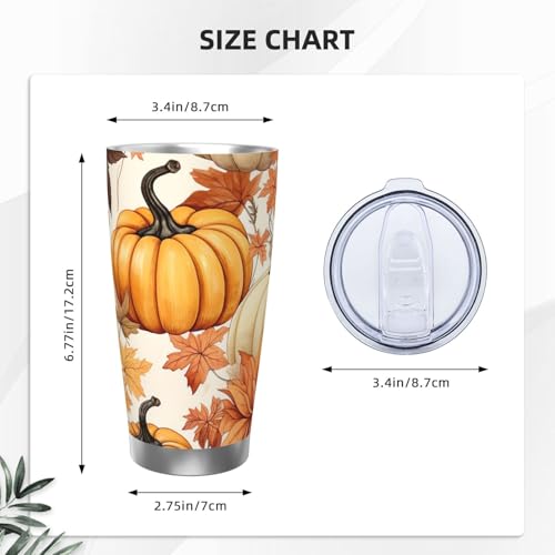 AYCZN Fall Pumpkins 20 OZ Tumbler Stainless Steel Travel Coffee Mug, Autumn Maple Leaf Insulated Water Bottle with Lid and 2 StrawsLeakproof Thermal Cup