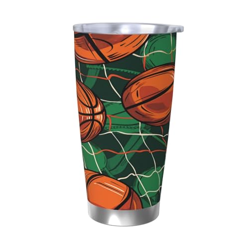 AYCZN Basketball Sport 20 OZ Tumbler Stainless Steel Travel Coffee Mug, Ball Insulated Water Bottle with Lid and 2 StrawsLeakproof Thermal Cup