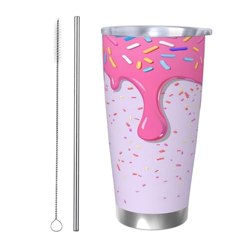 AYCZN Donut Dessert 20 OZ Tumbler Stainless Steel Travel Coffee Mug, Colorful Sprinkle Insulated Water Bottle with Lid Leakproof Thermal Cup