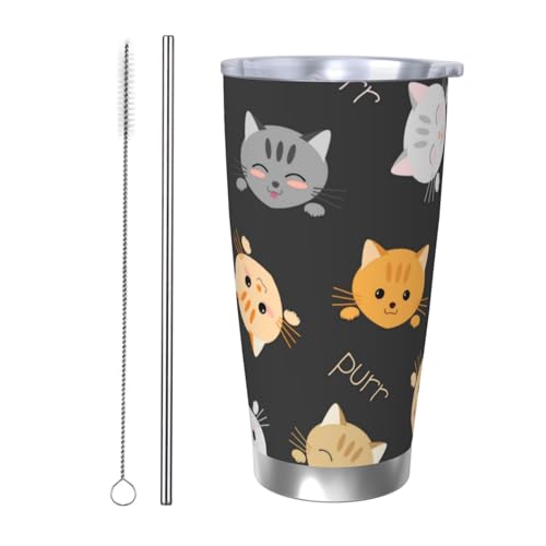 AYCZN Cute Cat Purr 20 OZ Tumbler Stainless Steel Travel Coffee Mug, Animal Kitten Insulated Water Bottle with Lid Leakproof Thermal Cup