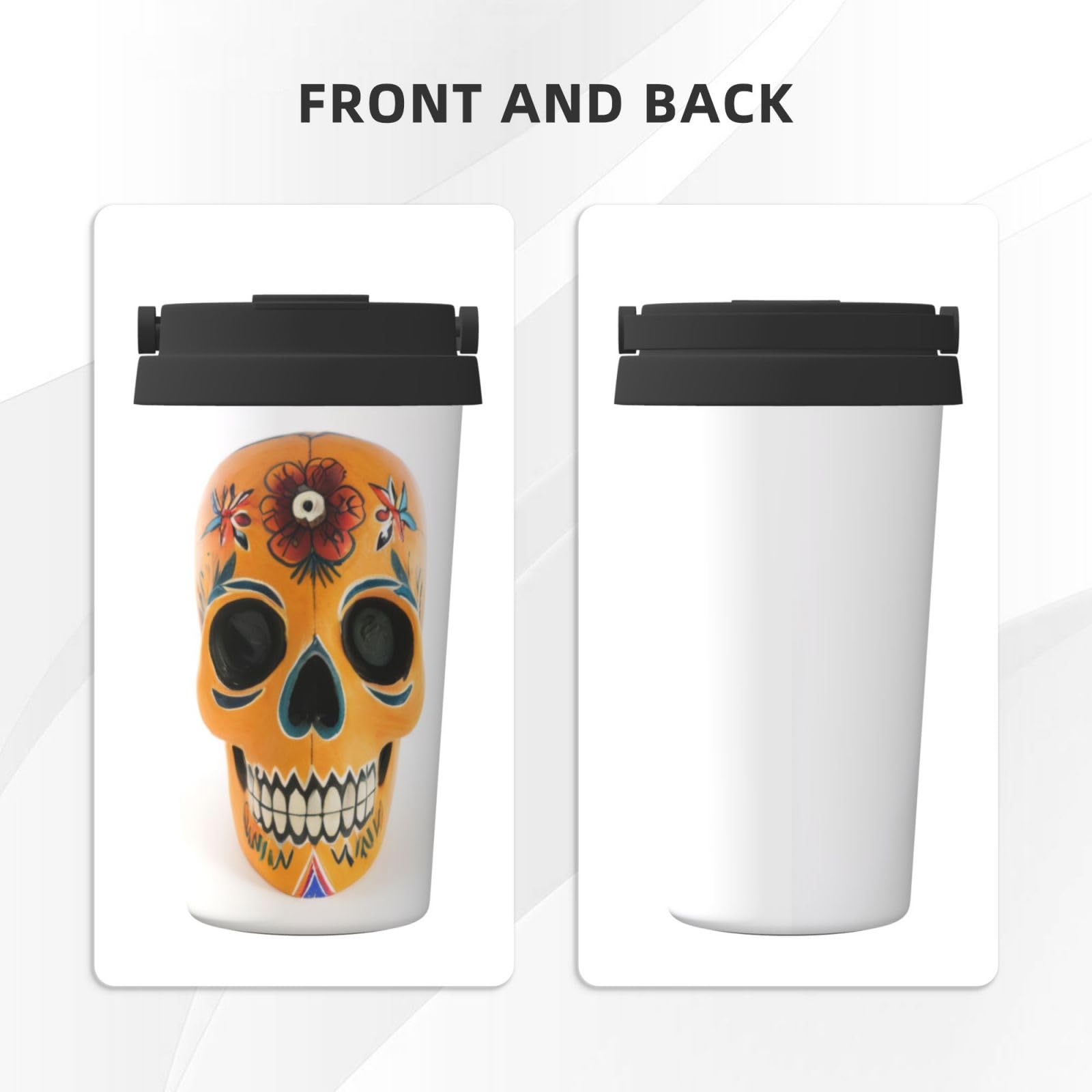 Insulated Coffee Mug Skull 17oz Double Wall Vacuum Stainless Steel Tumbler With Leak-Proof Lid And Handle, Cute Travel Thermos Mug For Cold Hot Drinks