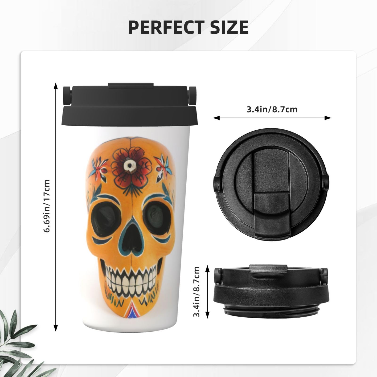 Insulated Coffee Mug Skull 17oz Double Wall Vacuum Stainless Steel Tumbler With Leak-Proof Lid And Handle, Cute Travel Thermos Mug For Cold Hot Drinks