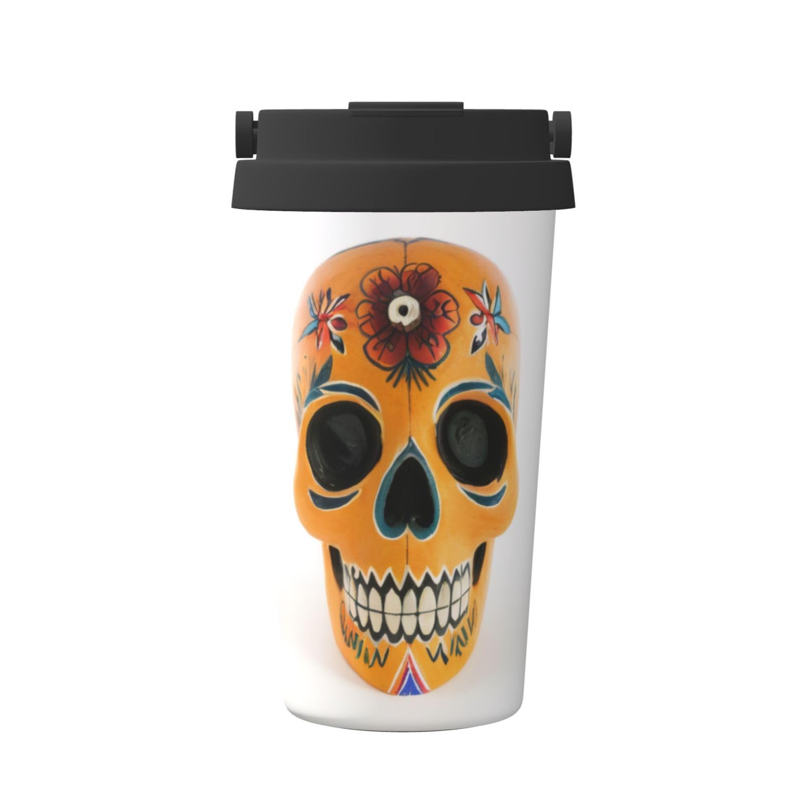 Insulated Coffee Mug Skull 17oz Double Wall Vacuum Stainless Steel Tumbler With Leak-Proof Lid And Handle, Cute Travel Thermos Mug For Cold Hot Drinks