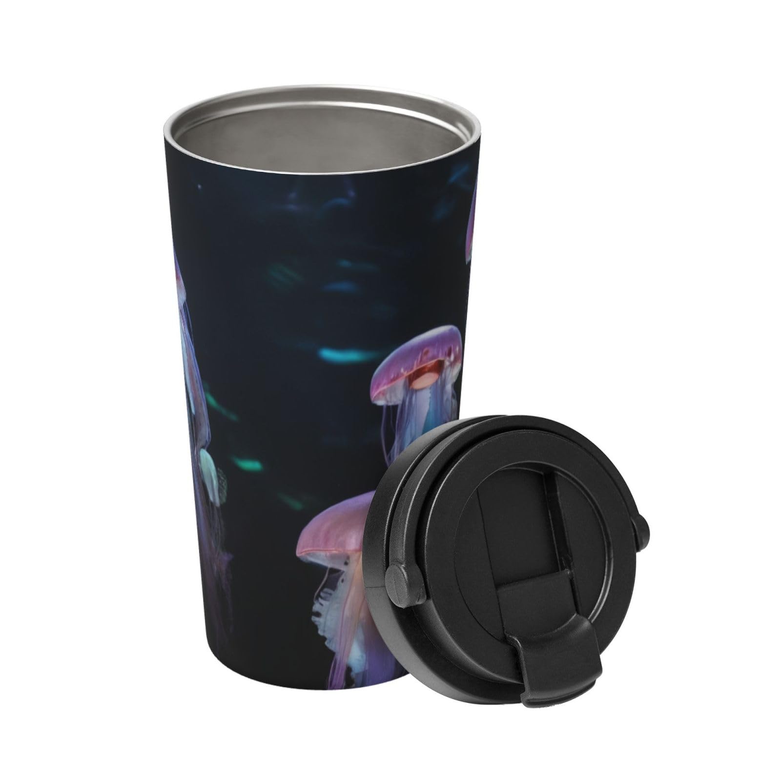Insulated Coffee Mug Color Jellyfish 17oz Double Wall Vacuum Stainless Steel Tumbler With Leak-Proof Lid And Handle, Cute Travel Thermos Mug For Cold Hot Drinks