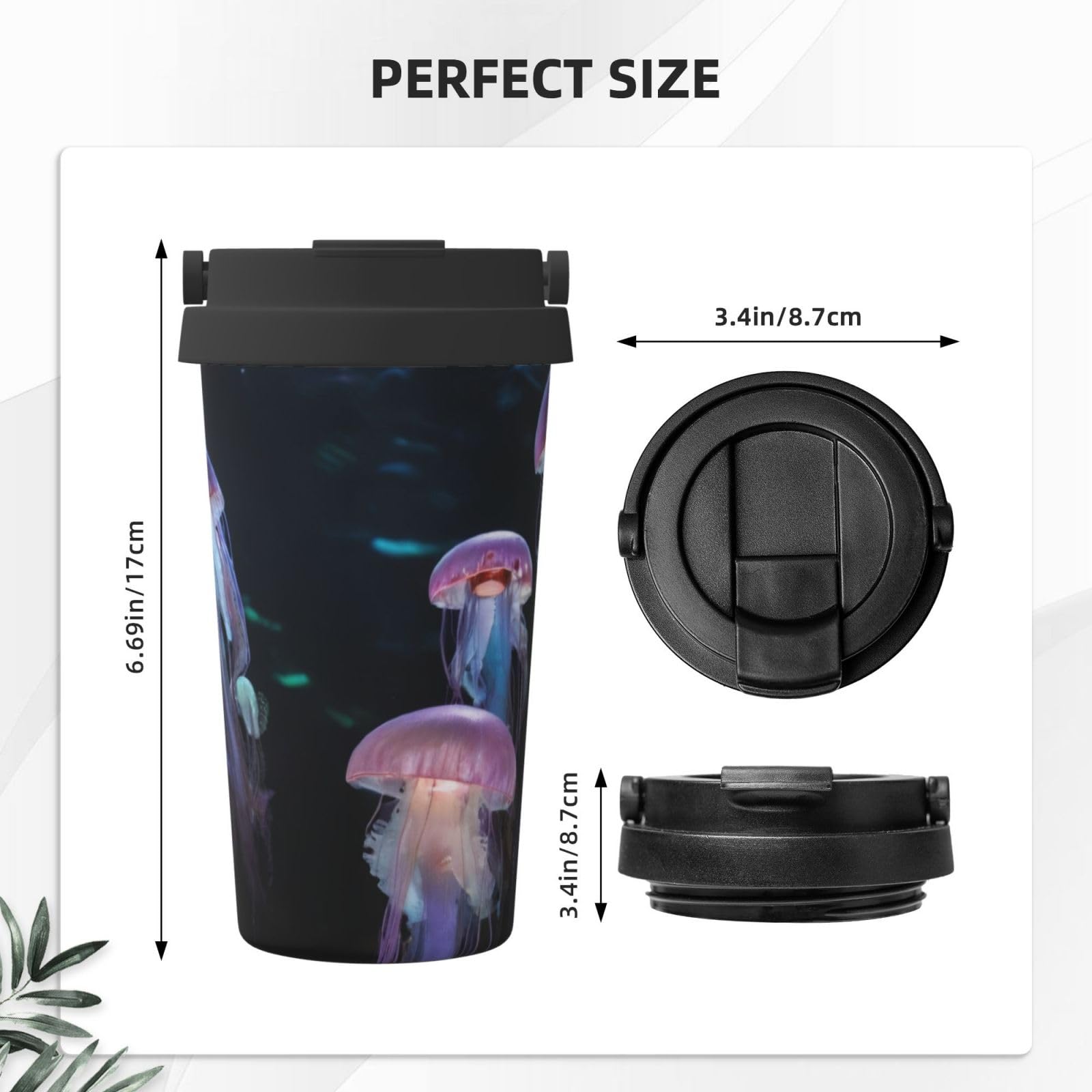 Insulated Coffee Mug Color Jellyfish 17oz Double Wall Vacuum Stainless Steel Tumbler With Leak-Proof Lid And Handle, Cute Travel Thermos Mug For Cold Hot Drinks