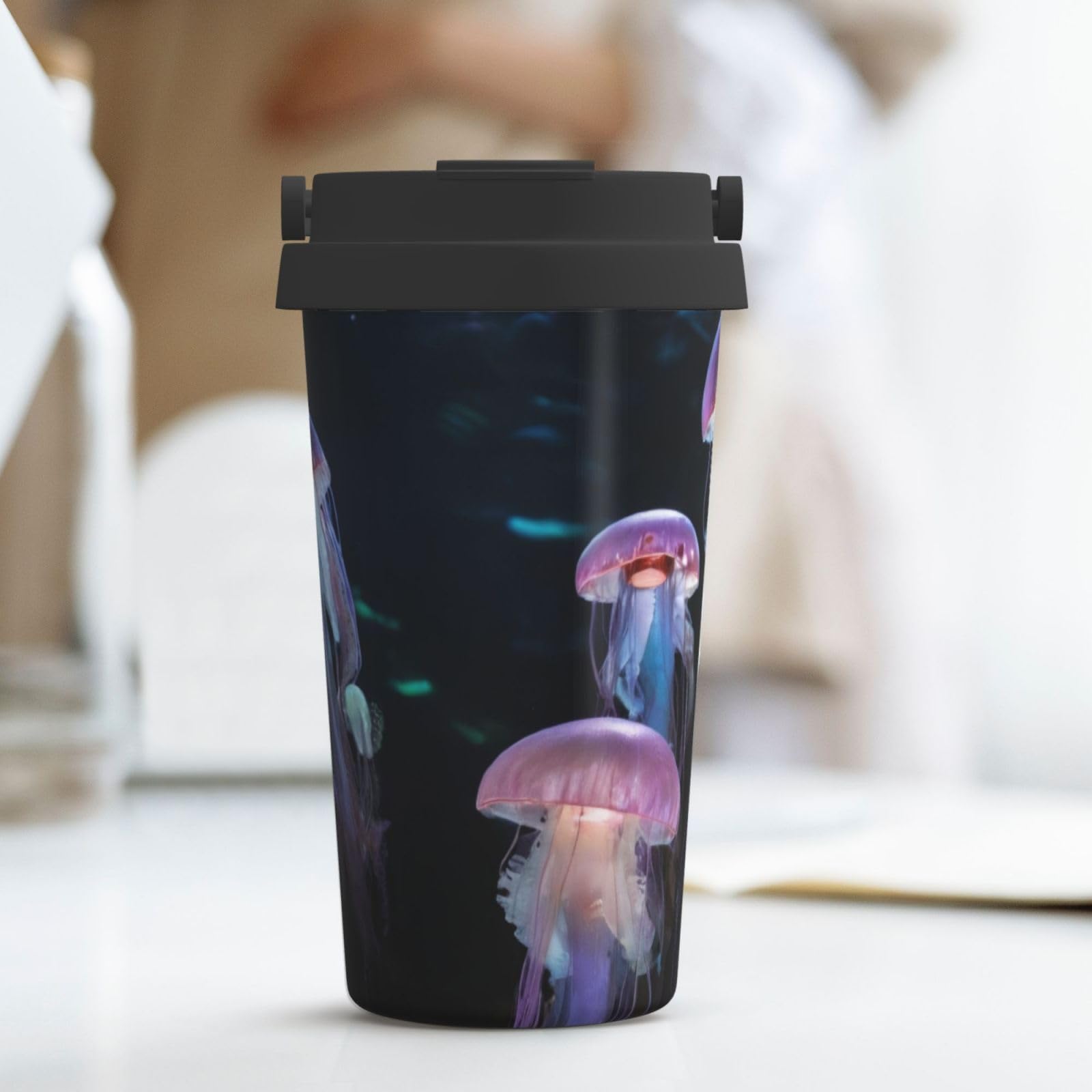 Insulated Coffee Mug Color Jellyfish 17oz Double Wall Vacuum Stainless Steel Tumbler With Leak-Proof Lid And Handle, Cute Travel Thermos Mug For Cold Hot Drinks