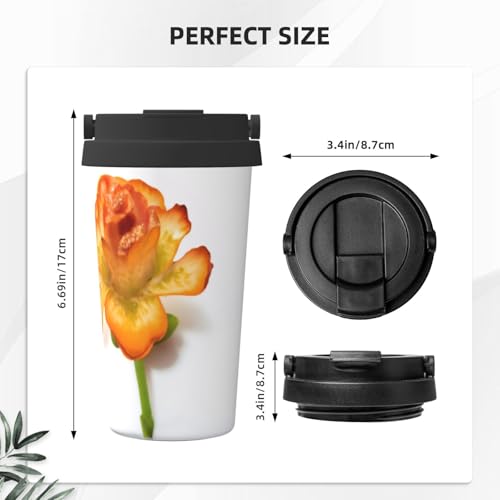 Insulated Coffee Mug Gold Rose Floral 17oz Double Wall Vacuum Stainless Steel Tumbler With Leak-Proof Lid And Handle, Cute Travel Thermos Mug For Cold Hot Drinks