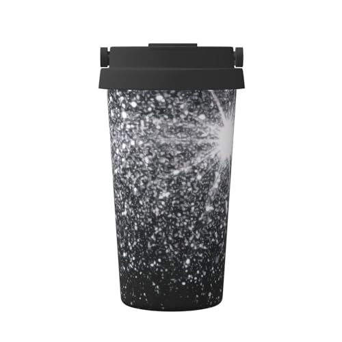 Insulated Coffee Mug Shiny Silver Glitter 17oz Double Wall Vacuum Stainless Steel Tumbler With Leak-Proof Lid And Handle, Cute Travel Thermos Mug For Cold Hot Drinks